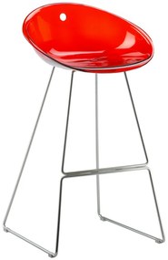PEDRALI - Vysoká barová židle GLISS 906 DS s chromovanou podnoží - transparentní červená