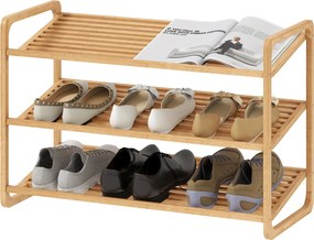 HOMCOM 3-patrový botník z bambusu pro 12 párů bot - Organizér do vstupní haly 76x33x50,8 cm Přírodní | Aosom