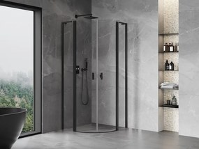 Mexen Mist L, čtvrtkruhový sprchový kout s 2-křídlými dveřmi, 100 x 100 cm, 8mm čiré sklo, černý profil, 8A32L-100-100-70-00