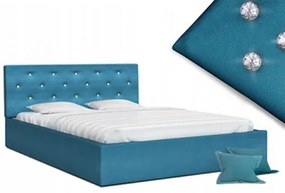 Luxusní manželská postel CRYSTAL tyrkysová 180x200 s dřevěným roštem