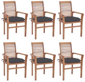 Jídelní židle 6 ks antracitové podušky masivní teak,  3072961