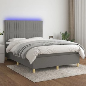 Box spring postel s matrací a LED tmavě šedá 140x190 cm textil 3135590