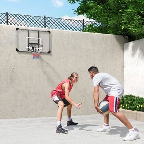 Nástěnný basketbalový koš SPORTNOW s basketbalovou deskou a sítí 113 x 61 x 73 cm z oceli pro venkovní aktivity v bílé barvě