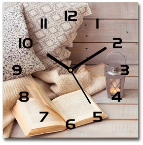 Wallmuralia Skleněné hodiny čtverec Relax při knížce 30x30 cm