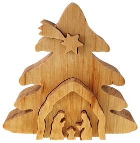 AMADEA Dřevěný betlém odstupňovaný, masivní dřevo, 10x9,5x2 cm