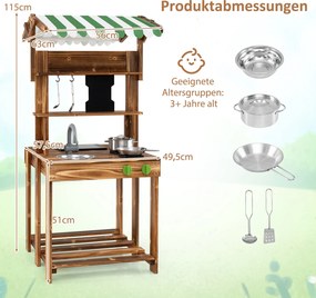 Costway Dětská hliněná kuchyňka se střechou a tabulí a dřezem a kohoutkem.