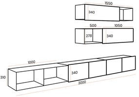 GAB Obývací stěna LORONA 25, Černá/Dub Artisan 300 cm