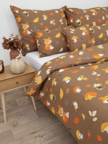 MK Lůžkoviny Prodloužené bavlněné povlečení Renforcé - Podzimní les hnědý 140 × 220 cm, 70 x 90 cm