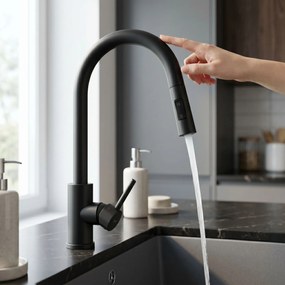 Rea Fresh Touch, vysoká kuchyňská baterie s výsuvnou 2-funkční sprškou, černá matná, REA-B6734