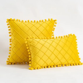 Útulný sametový povlak na polštář s kuličkami 45 x 45 cm Barva: Žlutá