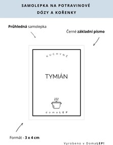 Samolepka na kořenky TYMIÁN průhledná 3 × 4 cm základní písmo