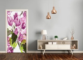 Samolepící fototapeta na dveře fialové květiny 95x205 cm