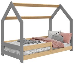 ImportWorld Dětská postel Domek 80x160 cm D5 + rošt a matrace ZDARMA - šedá / dub sonoma