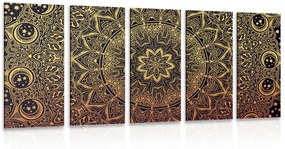 5-dílný obraz zlatá orientální Mandala - 100x50 cm