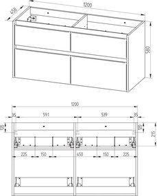 Mereo, Mereo Opto, koupelnová skříňka s umyvadlem z litého mramoru 121 cm, dub Riviera, MER-CN923M