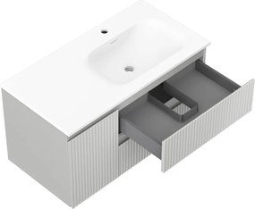 Mexen Rivel, koupelnová skříňka 90 cm s pravým umyvadlem Vela, 2S, 1D, drážkovaná, šedá matná/bílá matná - 91A23-09047-3-BBFFF62-W23P01