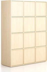 Kancelářská skříň FRAME, 12x dveře, 1299 x 450 x 1735 mm, PUSH-lock, bříza
