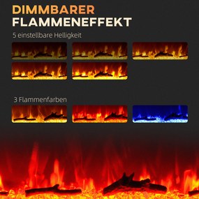 HOMCOM Elektrický krb s LED efektem plamene,1800 W nástěnný krb ve 3 barvách s 5 úrovněmi jasu, elektrický krb s dálkovým ovládáním, dotykový displej…