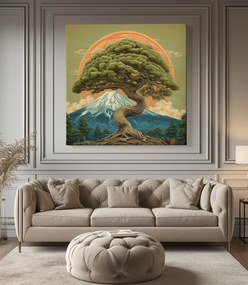 Obraz na plátně - Strom života Japonské slunce FeelHappy.cz Velikost obrazu: 100 x 100 cm