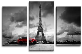 Sablio Obraz - 3-dílný Eiffelova věž a červené auto - 75x50 cm
