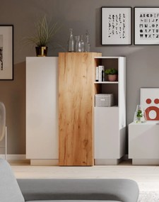 Komoda 3D E bílá s prvky dub craft – moderní komoda do obývacího pokoje a ložnice