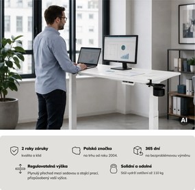 Elektrický stůl s nastavitelnou výškou ergonomický bílý,1400x700 mm: ARIA