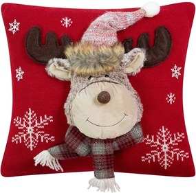 Červený vánoční dekorační polštář sob Rudolf – 40*40*7 cm