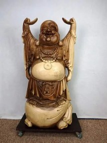 Socha HAPPY BUDHa 100 cm, exotické dřevo, ruční práce, Indonésie