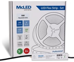 McLED  LED pásek - sada 2 m, 240 LED/m, NW, 6 W/m, DC 24V, 520 lm/m, CRI90, IP67, 10 mm, vodič 3 m ML-126.033.90.S02001