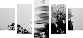 5-dílný obraz Zen kameny s mušlemi v černobílém provedení Varianta: 200x100