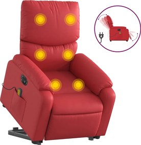 Elektrické zvedací masážní polohovací křeslo červené umělá kůže 3204912