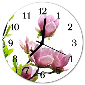 Skleněné hodiny kulaté Magnolia květina
