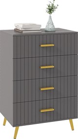 HOMCOM Moderní a Stabilní komoda se 4 zásuvkami, dřevěná a hliníková komoda, 60x40x90 cm, Zlatá a Tmavě šedá | Aosom