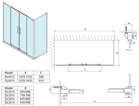 Polysan, LUCIS LINE sprchová boční stěna 800mm, čiré sklo, DL3315