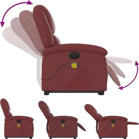 Elektrické zvedací masážní polohovací křeslo vínové umělá kůže 3204251
