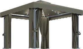 Altán se závěsy a světelnými LED řetězy 3 x 3 m taupe 3070349