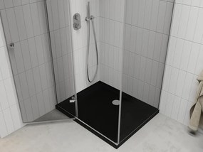Mexen Roma, sprchový kout s křídlovými dveřmi 90 (dveře) x 100 (stěna) cm, 6mm čiré sklo, chromový profil + slim sprchová vanička černá + chromový sifon, 854-090-100-01-00-4070