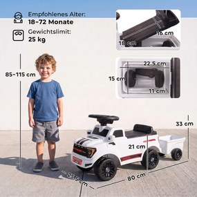 AIYAPLAY odrážedlo pro malé děti, dětské auto Shelby s zadním košem, otevírací kapotou, pro věk 18–72 měsíců, bílé