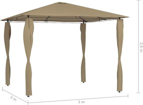 Altán s krytými sloupky 3 x 3 x 2,6 m taupe 160 g/m² 313606
