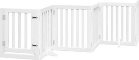 Zábrana pro psy s dvířky skládací 9 panelů bílá 450 cm topol 3155647