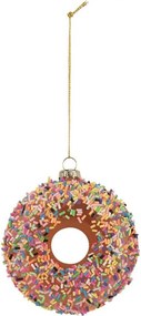Vánoční skleněná závěsná ozdoba hnědý donut - Ø 10*4 cm