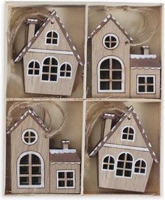 Dřevěné domečky na zavěšení 5,7 cm - set 8 ks