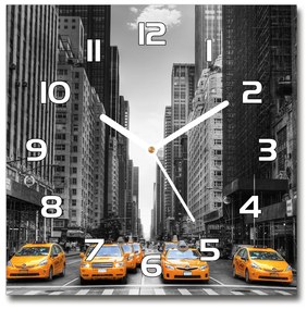 Wallmuralia Skleněné hodiny čtverec Taxi New York 30x30 cm