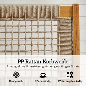 Zahradní křeslo s taburetem 2-dílné venkovní křeslo z akáciového dřeva s ratanovým sedákem boho styl nastavitelné nohy