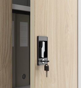 Kovová skříň s úložným prostorem bílá / dub sonoma: Eco Design TOMASZ, 900 x 1850 x 450 mm