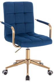 LuxuryForm DESIGN Otočná židle VERONA GOLD VELUR na zlaté podstavě s kolečky - modrá