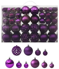 Sada vánočních baněk 100 kusů fialová