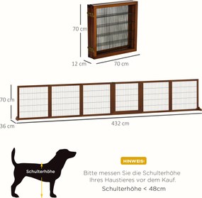 PawHut 6dílná zábrana pro psy, 432 x 70 cm Skládací bezpečnostní branka do dveří se 2 opěrnými nohami, volně stojící branka pro psy, schodišťová bran…
