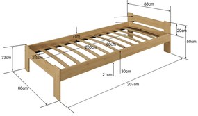 Postel z masivu 80x200 Jasněna dub s roštem