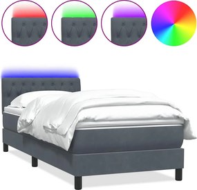 Box spring postel s matrací a LED tmavě šedá 80x220 cm samet 3317194